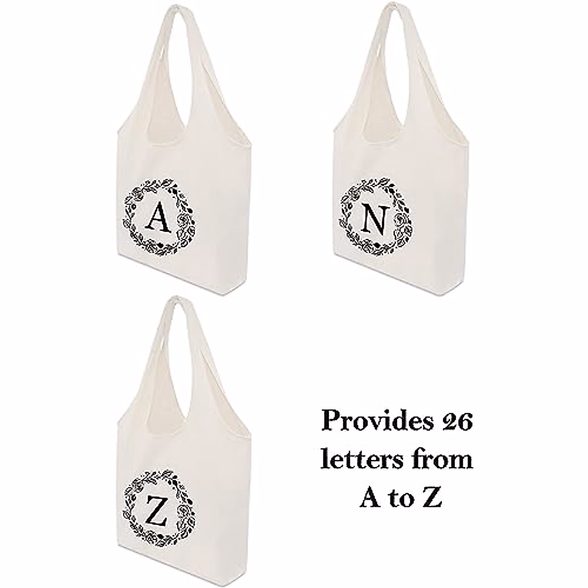 YieeTam Personalized Initial Canvas Tote Bag, Reusable Grocery Bags with Inner Pocket, Large Canvas Tote Bag for Women