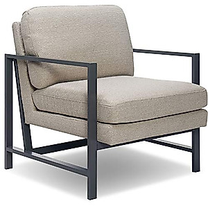 Tommy Hilfiger Russell AccentChair, Medium-Soft Pillow Back, Mid-Century Modern & Industrial Armchair, Comfortable LoungeChair for Living Room, Bedroom, or Office, Gray Square Metal Frame in Linen