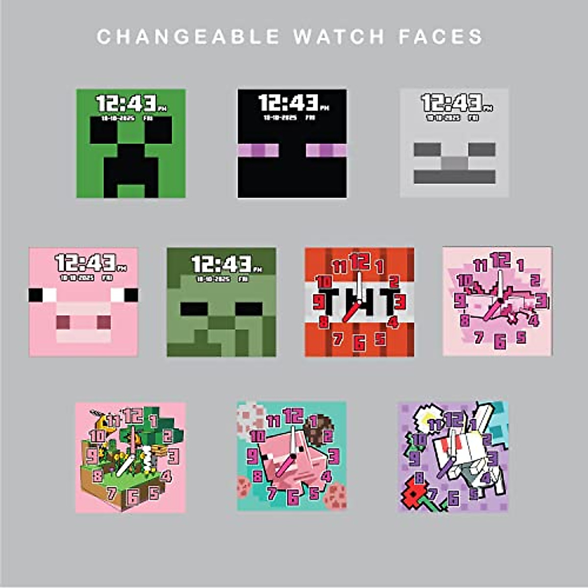 Accutime Minecraft Kids Green & Pink Educational Learning Touchscreen Smart Watch Toy for Girls, Boys, Toddlers - Selfie Cam, Learning Games, Alarm, Calculator, Pedometer & More (Model: MIN4161AZ)