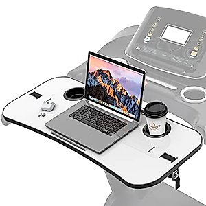 Universal Treadmill Desk Attachment Laptop Holder Ergonomic Platform Tray with Cup Tablet Holder Cooling Holes Provide Good Ventilation, Laptop Stand for Treadmill(White)