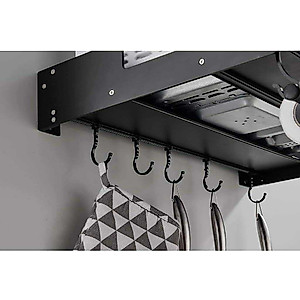 Kitchen Microwave Storage Rack, Home Wall Rack, with 5 Hooks Wall Mounted Oven Tray, Microwave Storage Bracket (21.7 * 15 * 3.4 inches, Black)