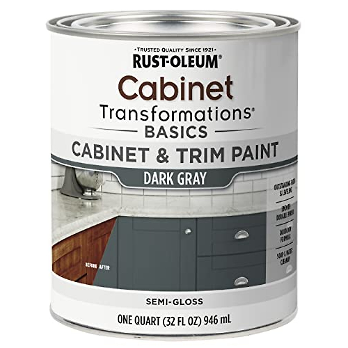 Rust-Oleum 372010 Transformations Basics Cabinet & Trim Paint, Quart, Dark Gray