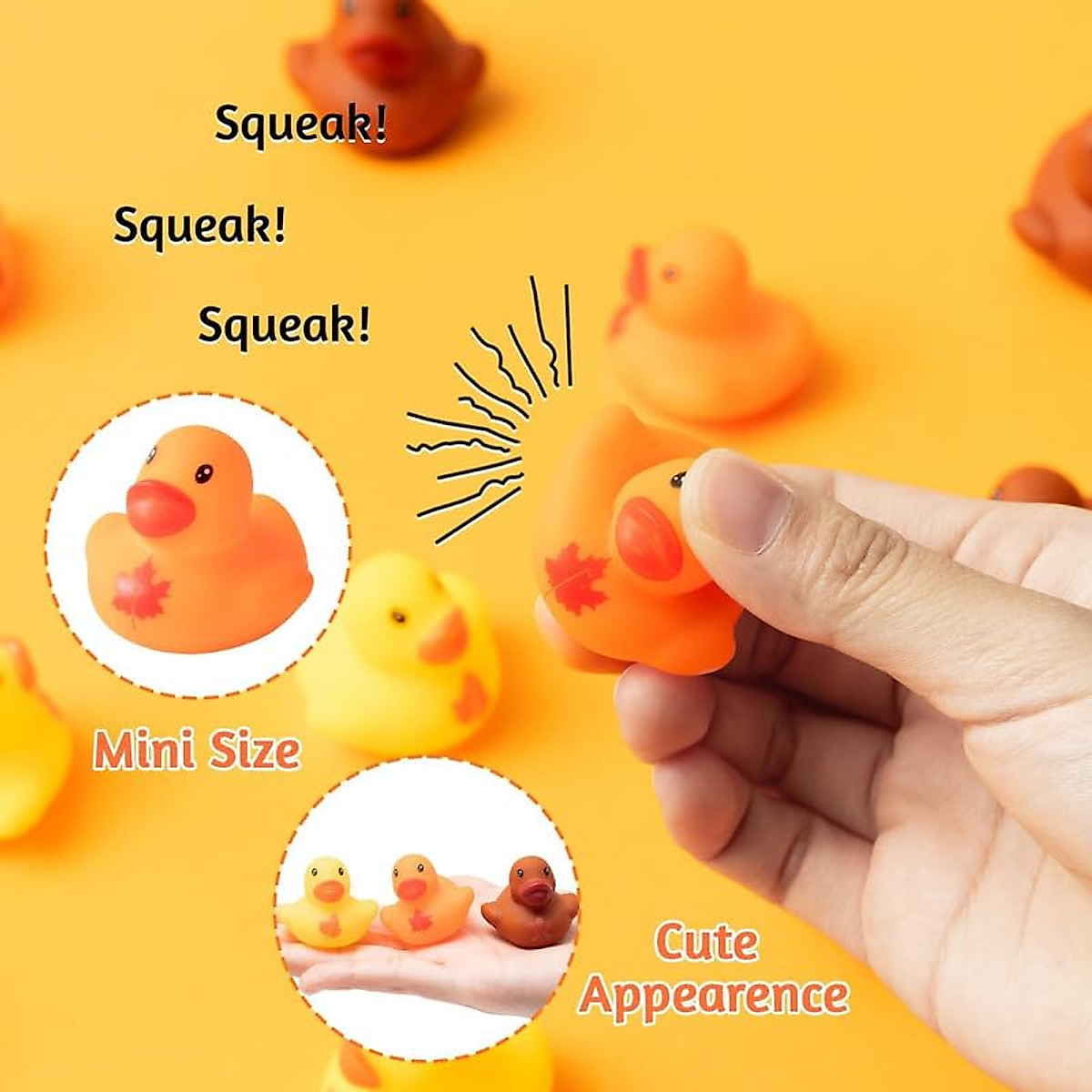 Haooryx 60Pcs Fall Mini Rubber Ducks Holiday Bath Toys Maple Leave Bathtub Float Ducky Tiny Squeak Duck for Kids Fall Themed Party Festival Favors Baby Shower Toys School Class Game Reward