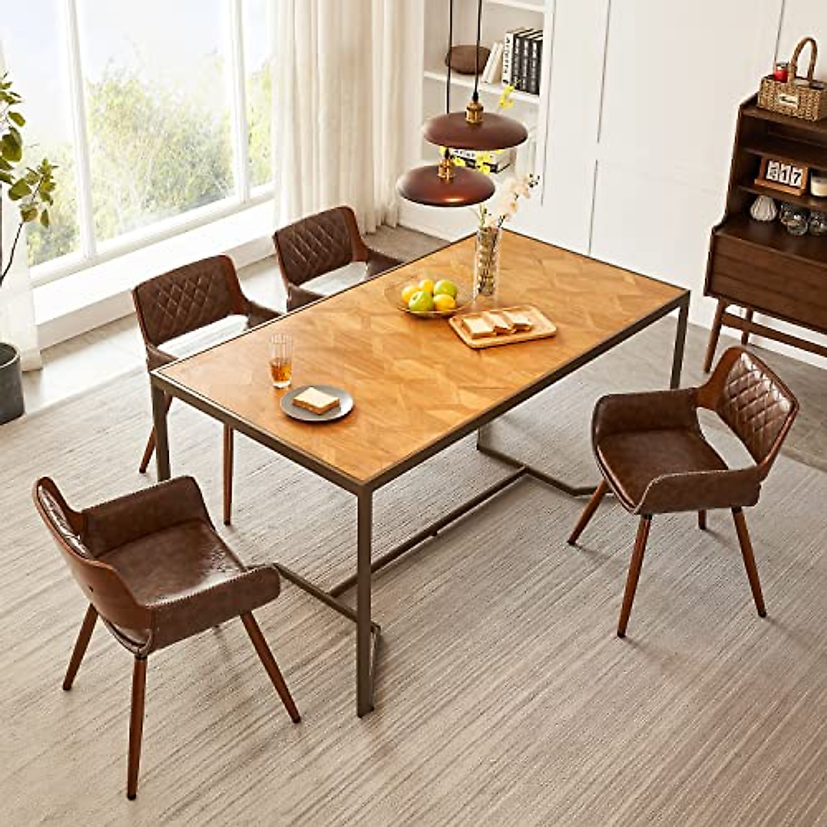 ARTPLAN Leather Dining Arm Chair,Set of 2,Mid Century Modern Accent Chair,Upholstery Small Chair with Wood Legs no Wheels for Bedroom,Side,Corner