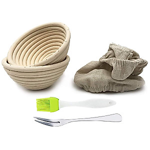 2 pack of mini 5 Inch Round Brotform Banneton Proofing Basket Bread Bowl for Baking Dough (Bonus Linen Cover) (5 inch)