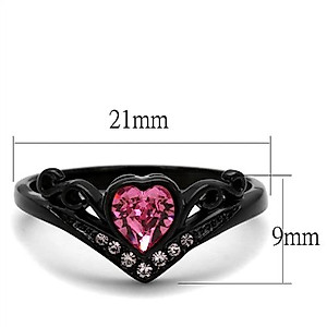 Marimor Jewelry Women's Round Cut Pink Zirconia Black Stainless Steel Heart Fashion Ring Size 7