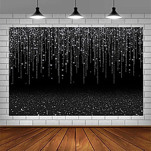 Sendy 7x5ft Black and Silver Glitter Bokeh Backdrop Birthday Party Decorations for Adult Kids Photography Background Silver Black Sparkle Wedding Prom Bday Party Decor Banner Photo Shoot Studio Props