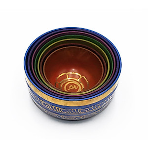 Tibetan Singing Bowls Set of 7 High Sided Colored with Carry Box | Bells for Meditation and Yoga | Sound Therapy Instruments for Relaxation | Singing Bowls Chakra Healing for Spiritual and Mental Calm