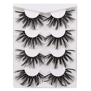 Pleell 25MM Lashes Mink Fluffy Wispy False Eyelashes Pack 3D Dramatic Long Volume Eyelashes 4 Pairs