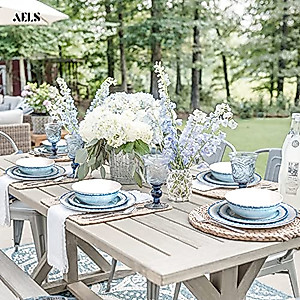 AELS Melamine Dinnerware Set of 18 Pcs Dinner Dishes Set, Lightweight Unbreakable for Indoor and Outdoor Use, BPA Free, Dishwasher Safe, Light Blue