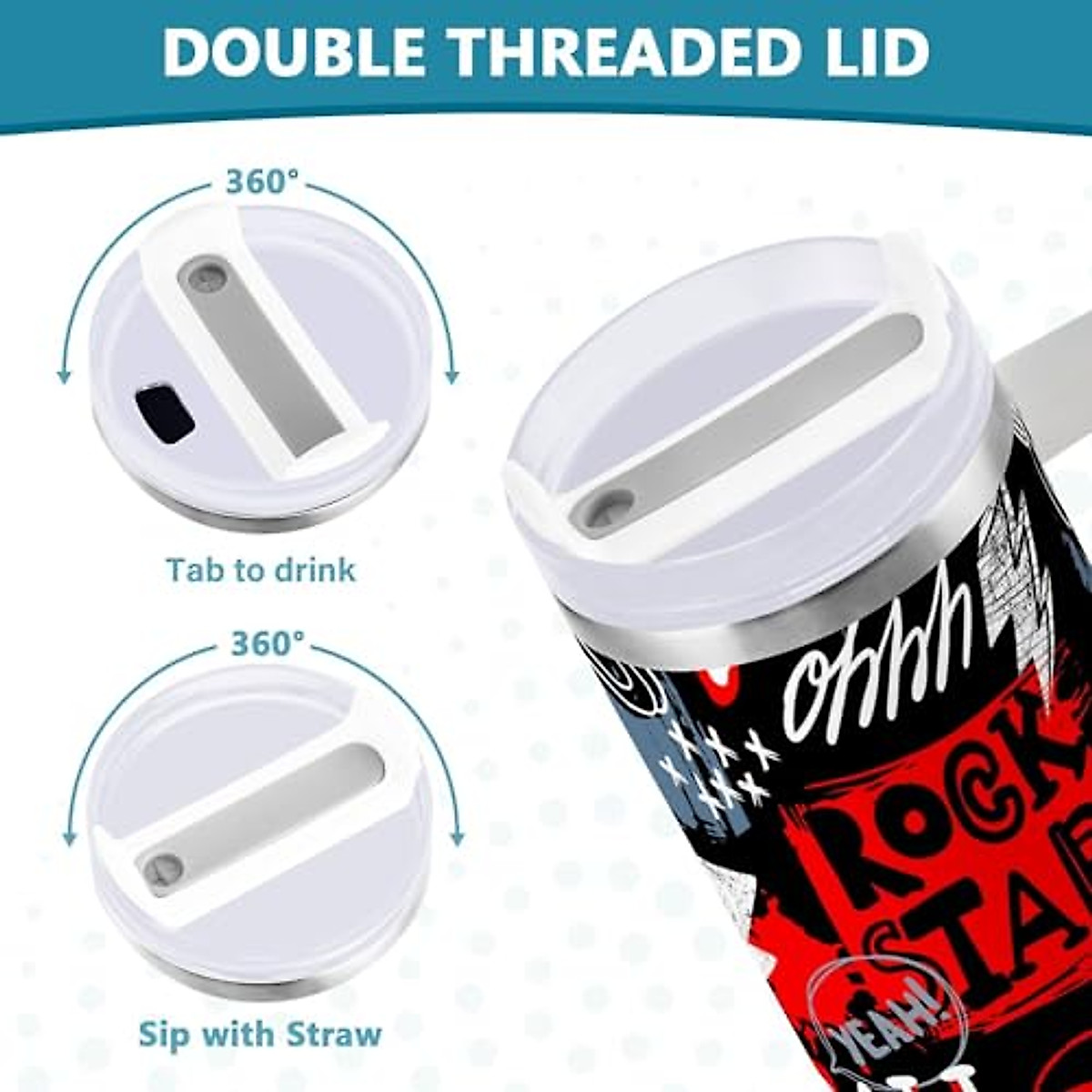 Emelivor Headphones Stars Black 40 oz Tumbler with Lid and Straw Insulated Tumblers with Handle Leak Proof Travel Coffee Mug Water Cup Bottles Fits in Car Cup Holder