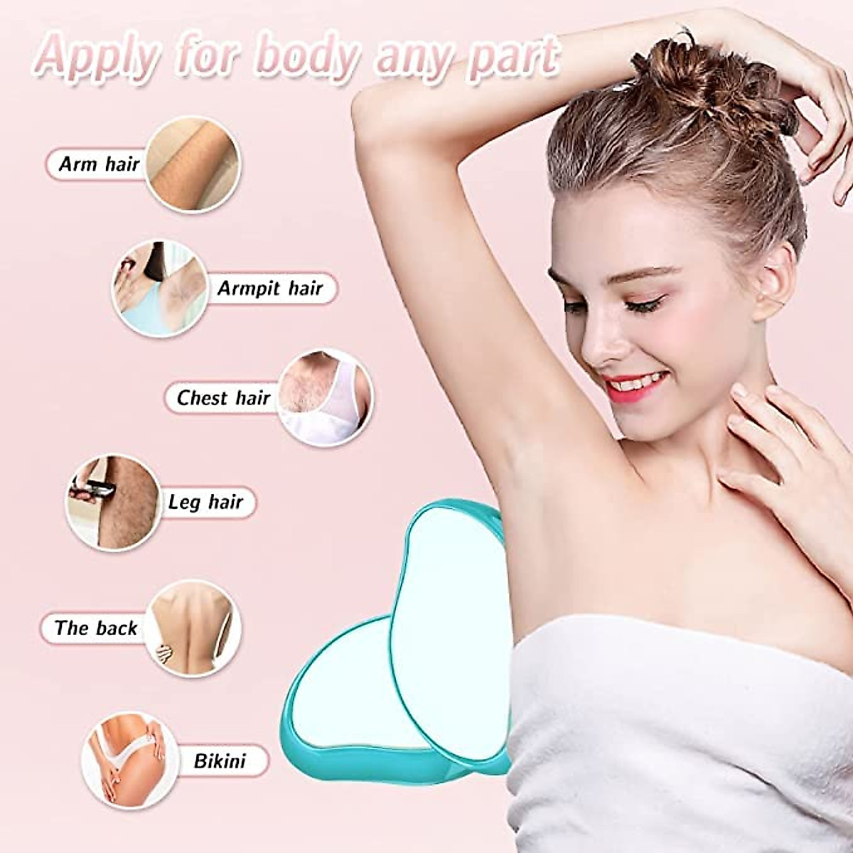 Crystal Hair Eraser for Women and Men, Magic Back Arms Legs, Reusable Remover Painless Exfoliation Removal Tool, fast easy BLUE 1 count