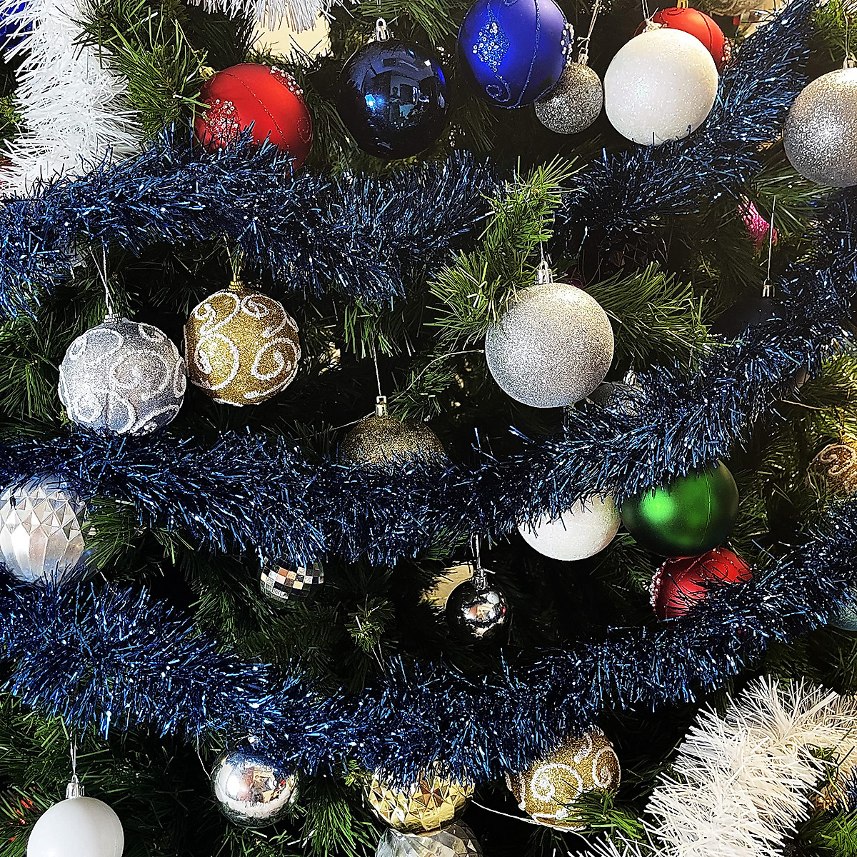 Allgala Navy Blue Tinsel Garland, 50 Feet Christmas Metallic Foil Tinsel Garland Decoration for Holiday Tree Walll Rail Home Office Event Fall Thanksgiving Decoration