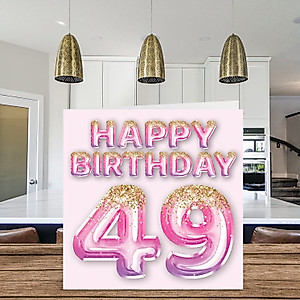49th Birthday Card for Women - Pink & Purple Glitter Balloons - Happy Birthday Cards for 49 Year Old Woman Mom Cousin Friend Sister Aunt, 5.7 x 5.7 Inch Forty-Nine Forty-Ninth Greeting Cards Gift
