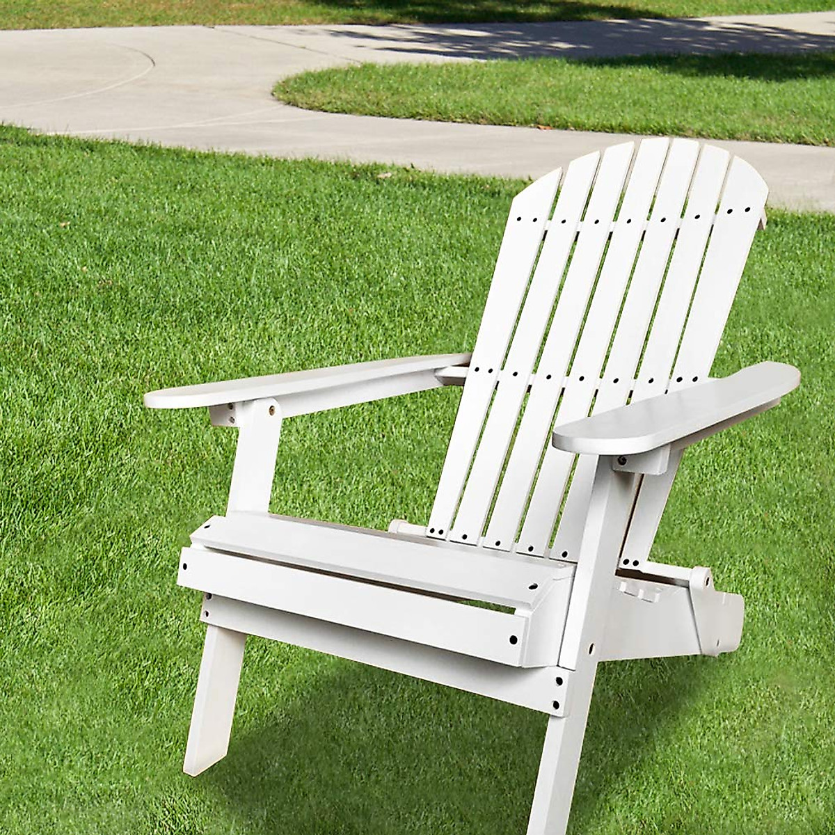 Adirondack Chair Lawn Chair Folding Adirondack Chair Patio Chairs Outdoor Chairs Patio Seating Fire Pit Chairs Wood Chairs for Adults Yard Garden w/Natural Finish (White)