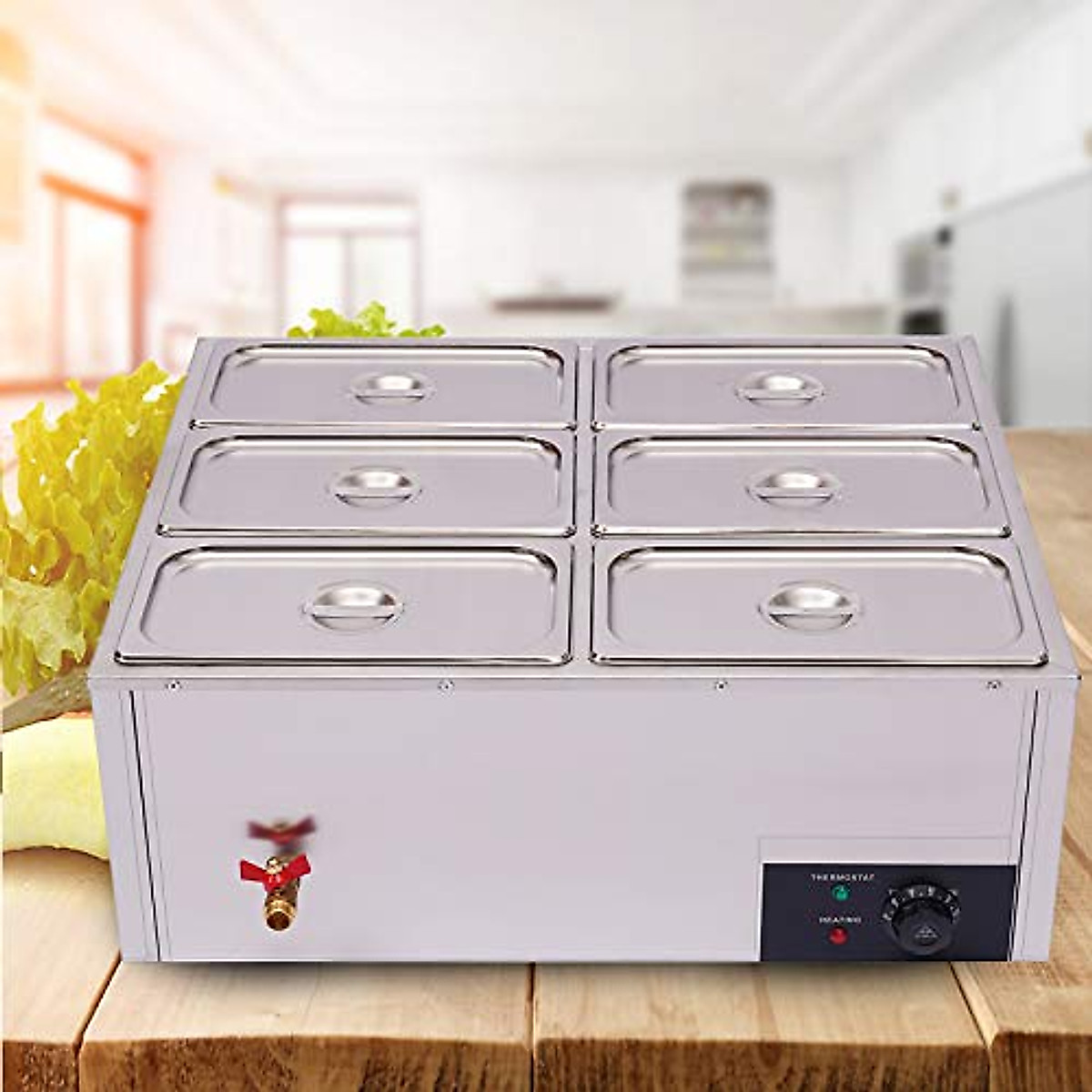 110V 850W 6 Pan Commercial Grade Food Warmer, 6inch Deep Stainless Steel Buffet Food Warmer Steam Table with Temperature Control for Catering and Restaurants