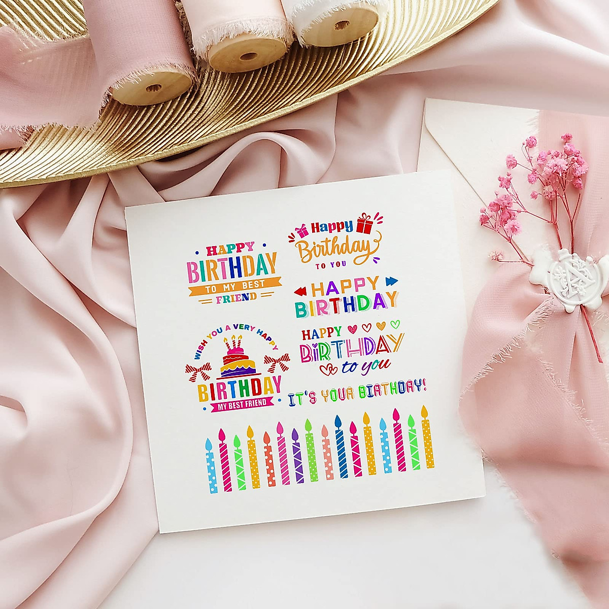 PH PandaHall Happy Birthday Pattern Clear Stamps, Transparent Rubber Stamps Words Candles Banner for DIY Scrapbooking Stamps Birthday Card Making Decoration Paper Photo Card Album Crafting