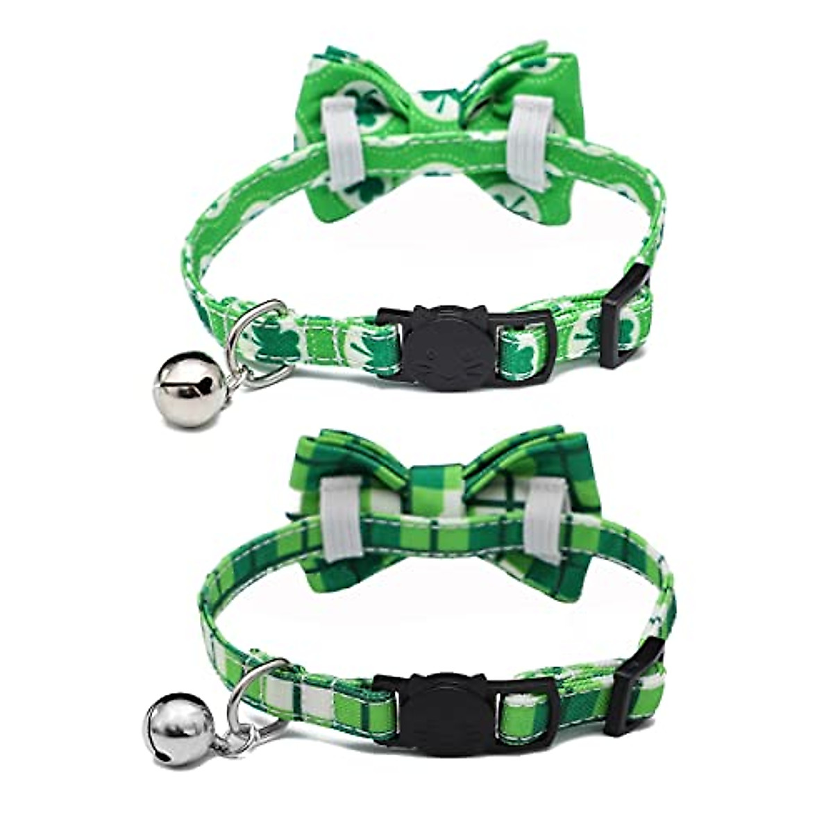Bnibol 2-Pack Breakaway Cat Collars with Removable Double-Layer Bow Tie and Bell,for boy and Girl cat Safety Collars for Cats Suitable for Festivals and Daily. (St. Patrick's Day1)