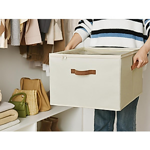 StorageWorks Storage Box for Shoes, Shoe Storage Bin with Handles and Fixed Dividers, Space-Saving Shoe Storage Organizer, Closet Cube Shoe Storage Box, Beige, 1-Pack