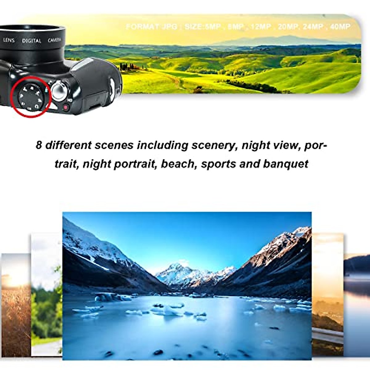 4K Digital Camera, 48MP Vlogging Camera with 3.2in Screen, for YouTube Video Camera with 8 Scene Modes, 16X Digital Zoom, Support 52mm Caliber Filter/Macro Lens