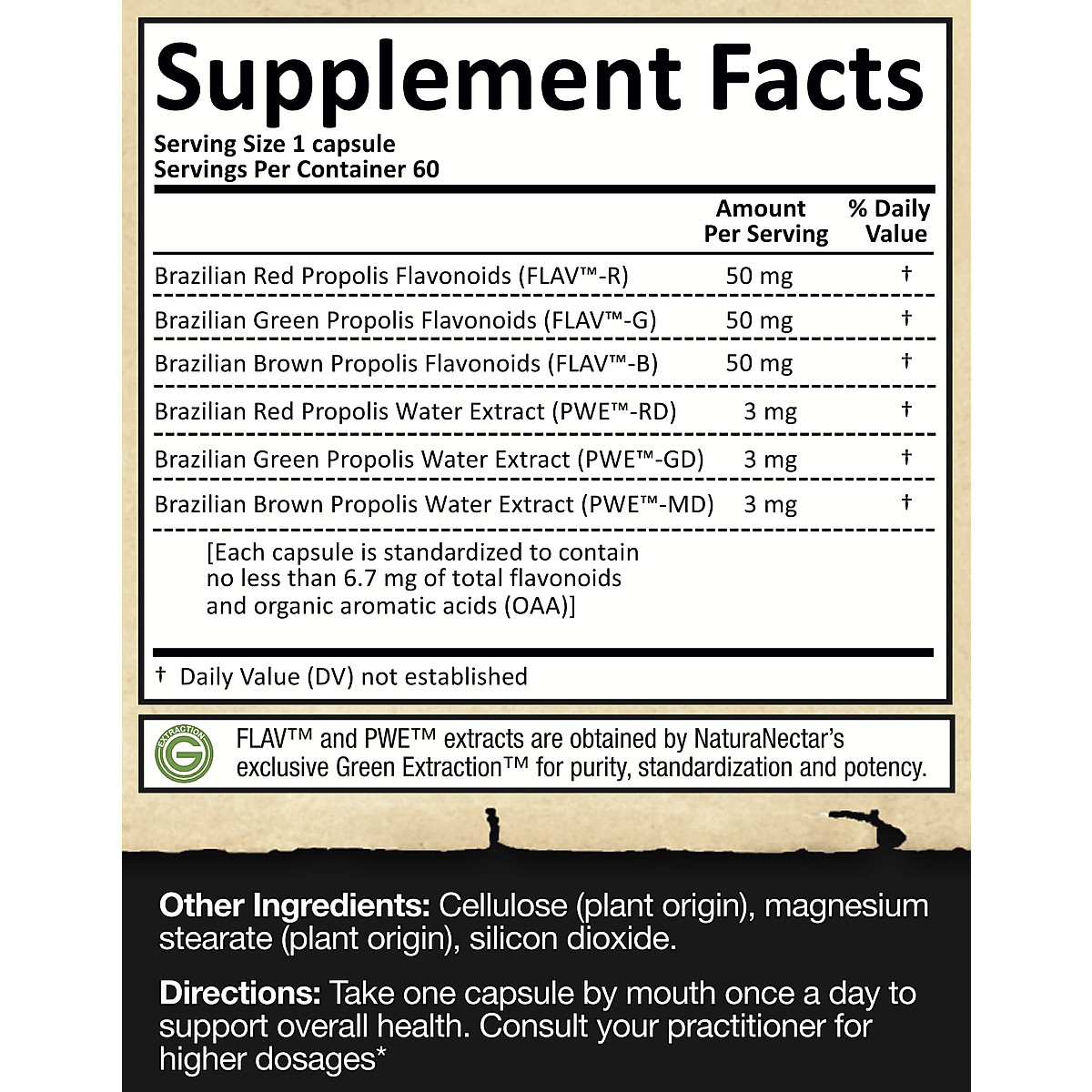 NaturaNectar Ultimate Bee Propolis | NSF Contents Certified | Premium Red, Green, Brown Brazilian Propolis | with Flavonoids and PWE | Ethical Beekeeping & Naturally Sourced | 60 veggie capsules