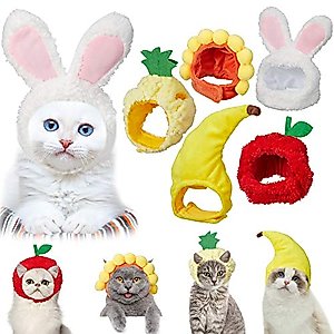 Weewooday 5 Pieces Cat Hat Cat Costume Bunny Hat with Ears Funny Banana Pineapple Cat Hat for Cats and Small Dogs Kitten Puppy Party Costume Accessory Headwear(Cute Style)