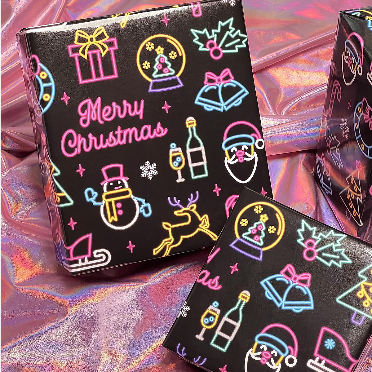 EWES Christmas Wrapping Paper Set 5 Rolls sheets 17x40 Inch Thick Black Pink For Gift Wrap Bundle Plaid Santa Claus Tree Funny Cute Kids Girls Boys Fun