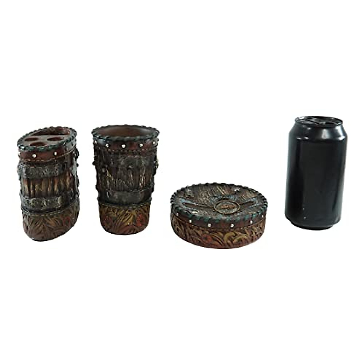 Ebros Gift Rustic Western Old World Country Blue Cross with Concho and Nailheads in Faux Distressed Wood Finish with Floral Patterns (Tumbler Cup, Soap Dish and Toothbrush Holder Set of 3)