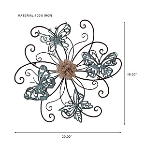 Asense Metal Butterfly Wall Décor Flower Wall Sculpture Art Home Decoration for Living Room Bedroom Indoor Outdoor