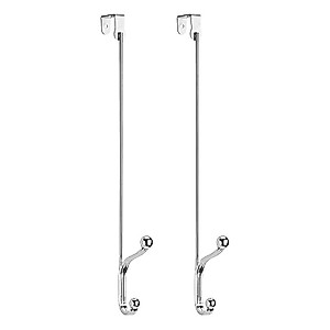 mDesign Long Easy Reach Metal Modern Over The Door Storage Organizer Rack - Hang Coats, Hoodies, Hats, Scarves, Purses, Leashes, Towels, Robes, Clothing - 17" Tall, 2 Hooks - 2 Pack - Chrome