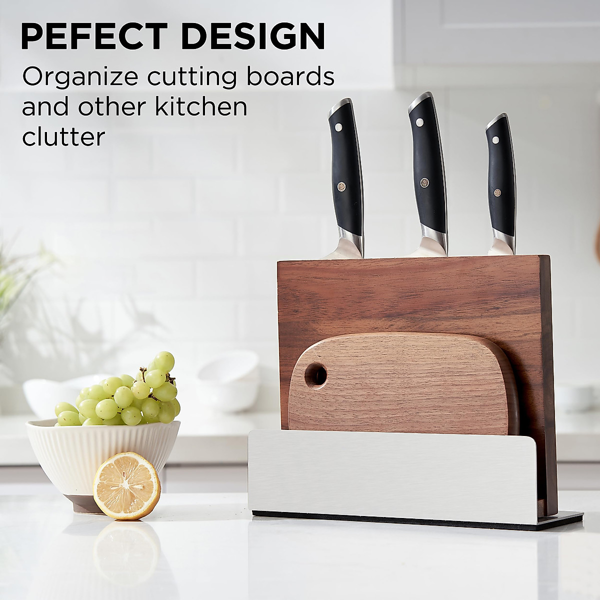 HBlife Double Sided Magnetic Knife Block Kitchen Knife Holder Rack with Strong Magnets Acacia Wood Knife with Cutting Board Storage Stand
