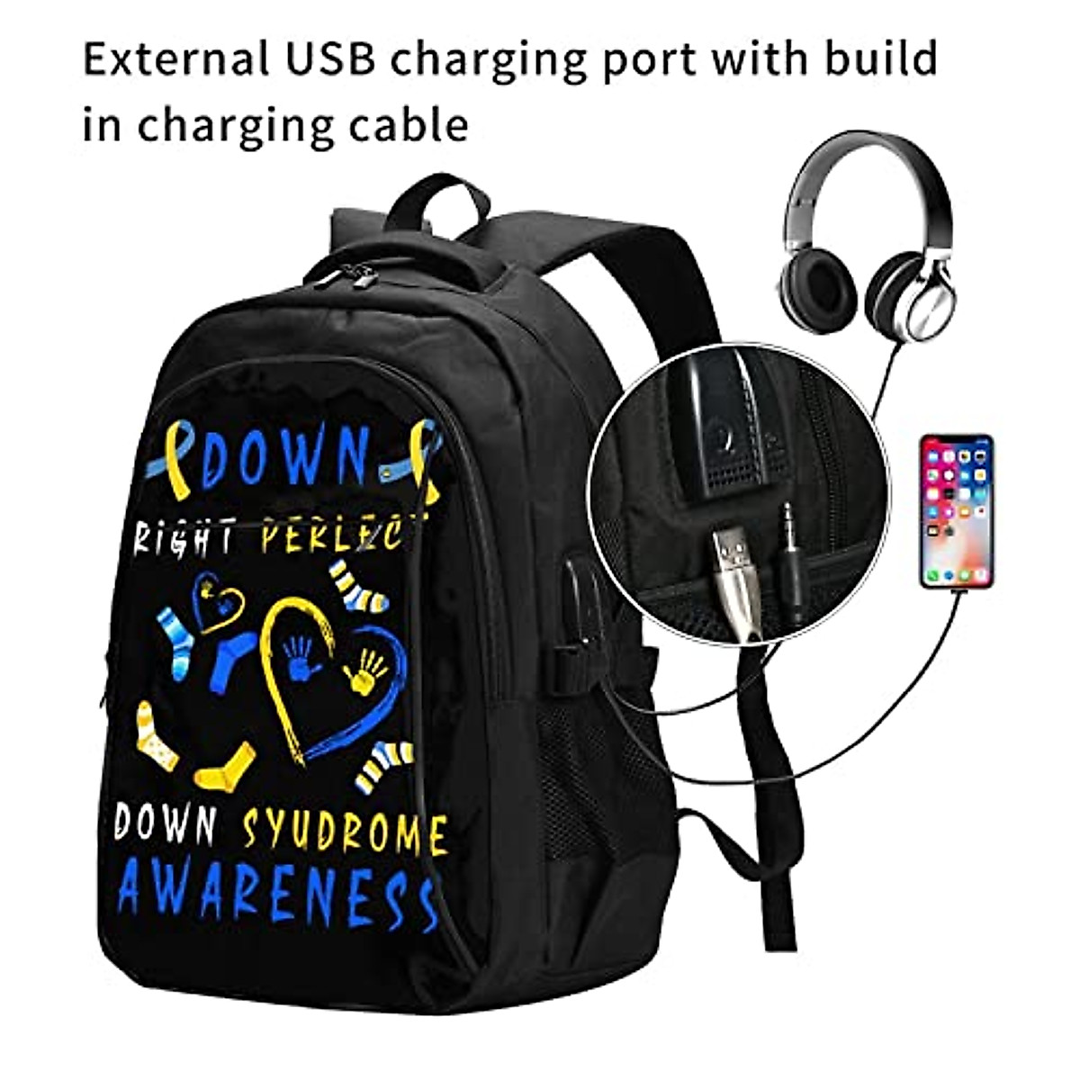 Down Syndrome Awareness Funny Travel Laptop Backpack, Business Anti Theft Slim Durable Laptops Backpack Water Resistant College School Computer Bag Gifts For Men & Women Notebook