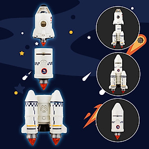 WAKAKAC Space Rocket Toys for Kids Space Shuttle Adventure Toys Model Gift 5-in-1 Aerospace Toys with 2 Astronauts, Projection Lamp, Space Adventure Toys Gift for Boys Girls 3+ Years Old