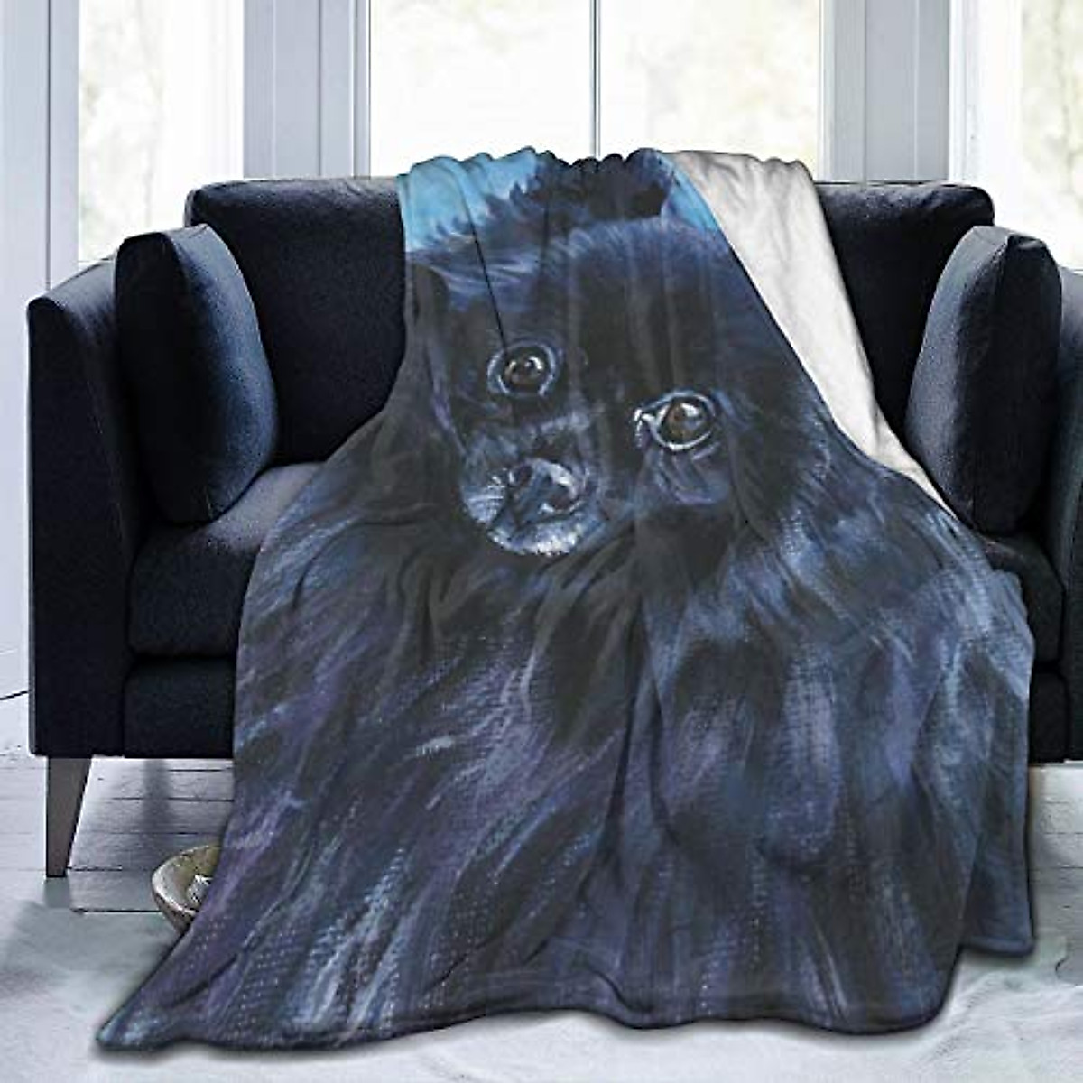 Yulimin Pomeranian Cute Dog Dad Black Charm Full Fleece Throw Cloak Wearable Blanket Nursery Bedroom Bedding Decor Decorations Queen King Size Flannel Fluffy Plush Soft Cozy Comforter Quilt