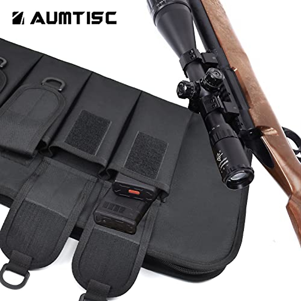 AUMTISC AR 15 Soft Rifle Gun Case, Tactical Shooting Range Rifle Gun Bag with 5 Pouches and Ajustable Shoulder Strap, Black 39 Inch