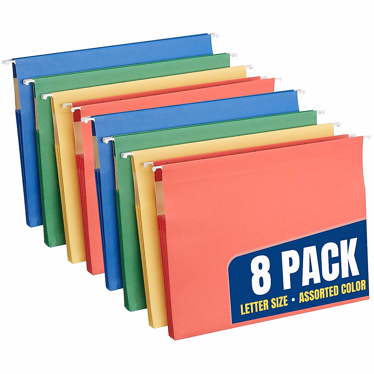 1InTheOffice Hanging File Folders Letter Size, Expanding Hanging File Folders, File Cabinet Dividers, 3.5" Expansion, Assorted, 8 Pack