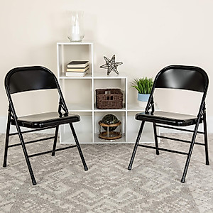 Flash Furniture HERCULES Series Triple Braced & Double Hinged Black Metal Folding Chair