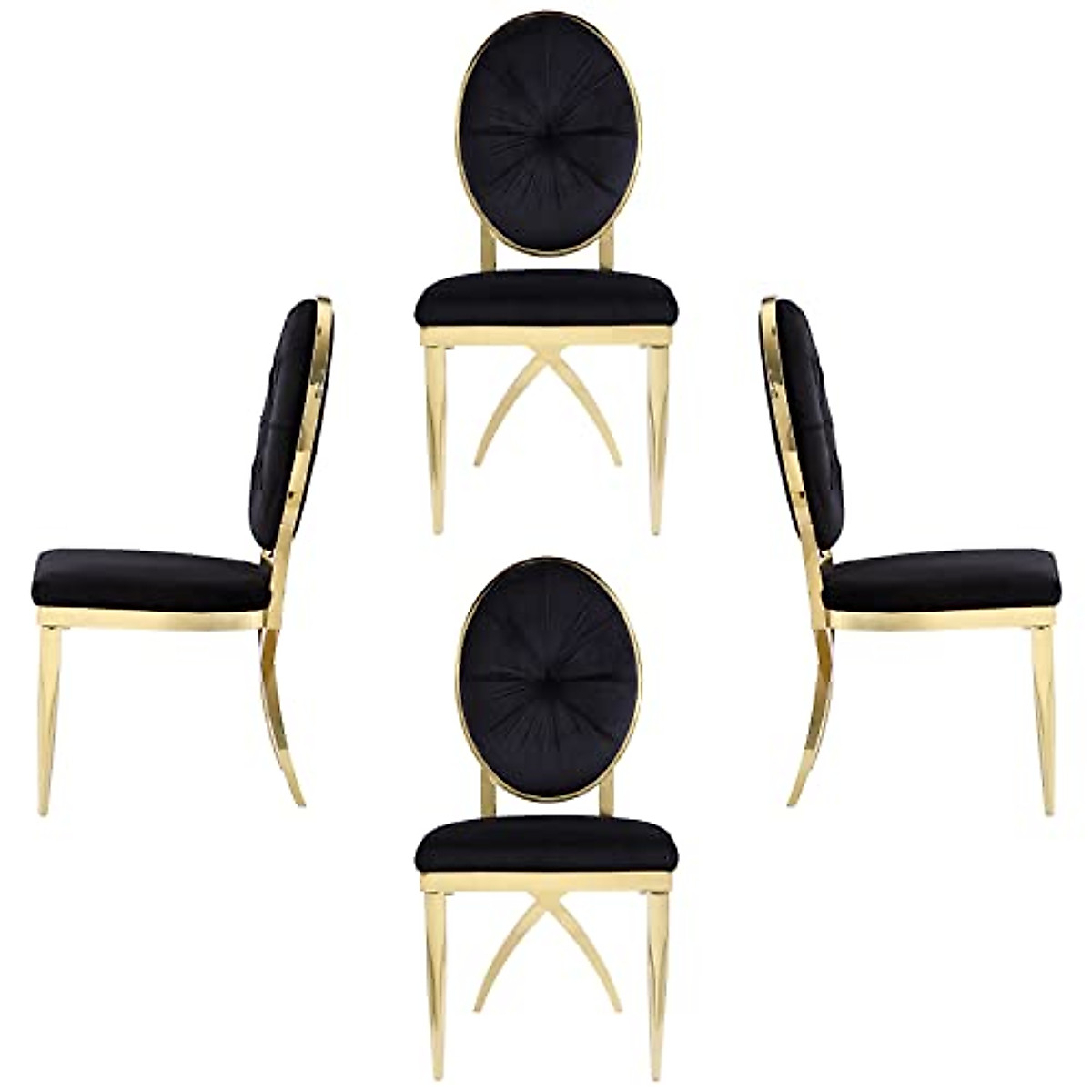 ACEDÉCOR Dining Chair Set of 4, Black Velvet Dining Room Chair with Round Back & Gold Unique Legs, Luxurious Dining Chair in Black and Gold