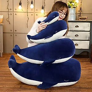 MUPI Whale Stuffed Animal 4 Size Down Cotton Soft Simulation Big Blue Whale Dolphin Doll Toy Cushion Pillow Whale Plus (10 Inch)