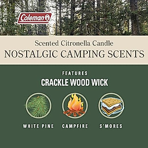 Coleman Scented Outdoor Citronella Candle with Wooden Crackle Wick, Pine Scent, 6 oz (Pack of 6)