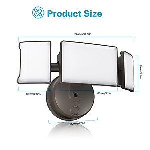 Olafus 60W Flood Lights Outdoor 2 Pack, Switch Controlled LED Security Lights 6000LM, 6500K Outside Floodlight, IP65 Waterproof Exterior Light Fixture for House, Yard, Garage, Wall/Eave Mount Brown