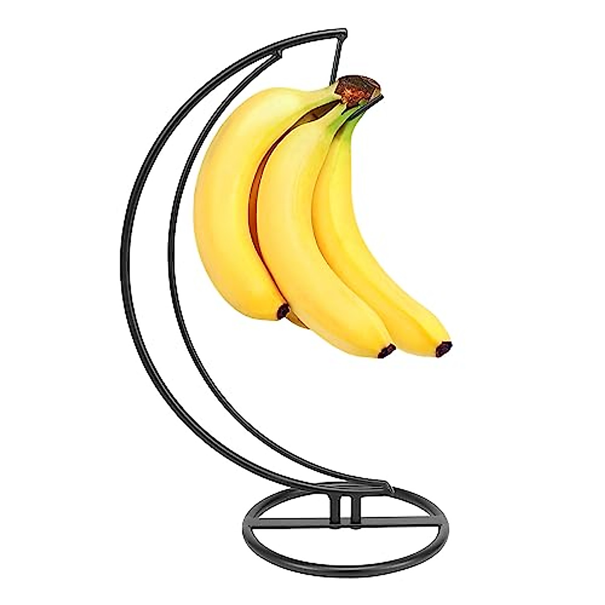 Winmien Banana Holder Stand, Stable Metal Freestanding Banana Hanger with Hook, Moon Shape Modern Banana Storage Design, Keep Fruits Fresh, Banana Keeper for Kitchen Countertop (Black)