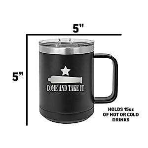 Rogue River Tactical USA Come and Take It Gonzalez Flag Texas Heavy Duty Stainless Steel Black Coffee Mug Tumbler With Lid Novelty Cup Great Gift Idea
