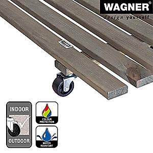 Wagner Plant Caddy Double - 31.1 x 11.42 x 3.35 in - Flower Caddy for Indoor + Outdoor use, Plant Stand Made of Wood, riffled, Grey, Load Capacity 330 lbs, Made in EU - 64-0879