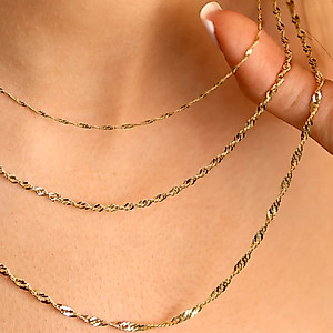 Jewelry Affairs 14k Yellow Real Gold Singapore Chain Necklace, 1.5mm, 18"