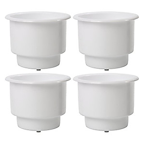 Amarine Made 4Pcs Recessed Drop in Plastic Cup Drink Can Holder with Drain for Boat Car Marine Rv (White)