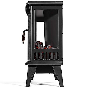 Barton 1500W Electric Fireplace Stove Heater Infrared Quartz 3D-Flame Log Stove Firebox, Black