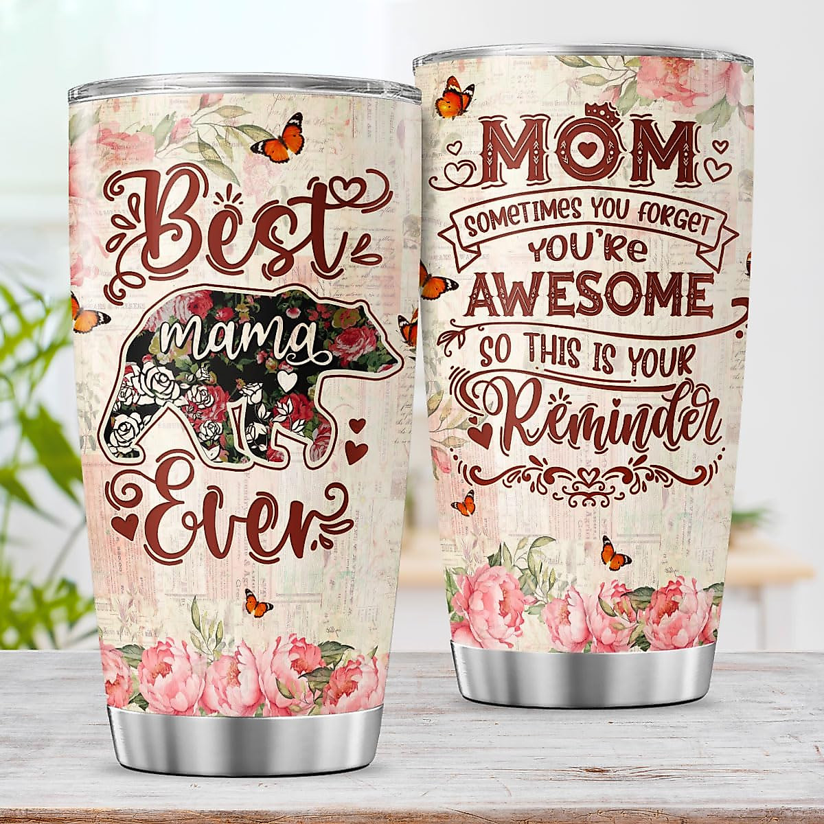 Best Mama Ever, Tumbler 20 Oz With Lid And Straw, Mama Bear Gifts, Mom Day Handle For Mother Mothers Women Funny Insulated Cups Tumblers Coffee