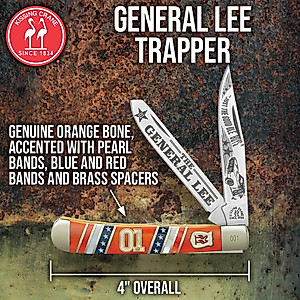 KISSING CRANE General Lee Trapper Pocket Knife | Dukes of Hazard Collectible | 440 Stainless Steel Blades | Laser Etched | Closed Length 4"