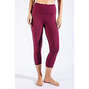 Hype Up Women's High Waisted Buttery Super Soft Capri Length Activewear Legging (S-3X) Burgundy